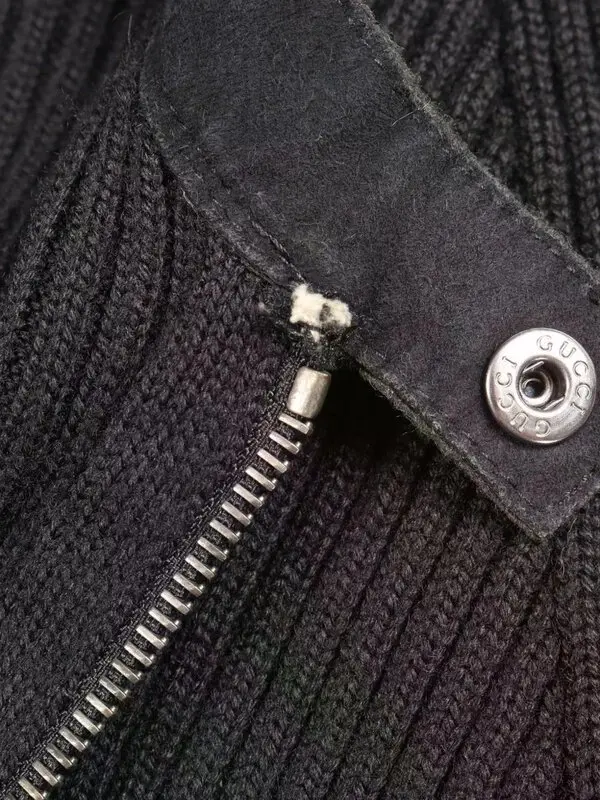 Gucci 2000s Zip-up Suede-trim Cardigan