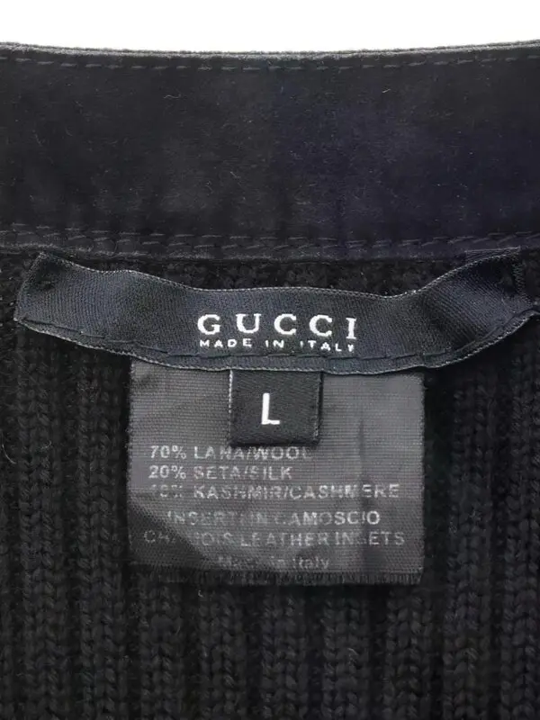 Gucci 2000s Zip-up Suede-trim Cardigan