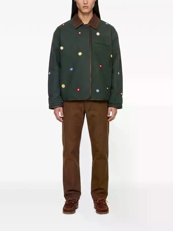 FOUND Crochet-appliqué Leather-trim Coat