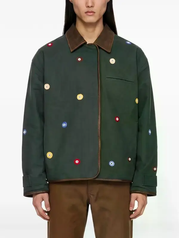 FOUND Crochet-appliqué Leather-trim Coat