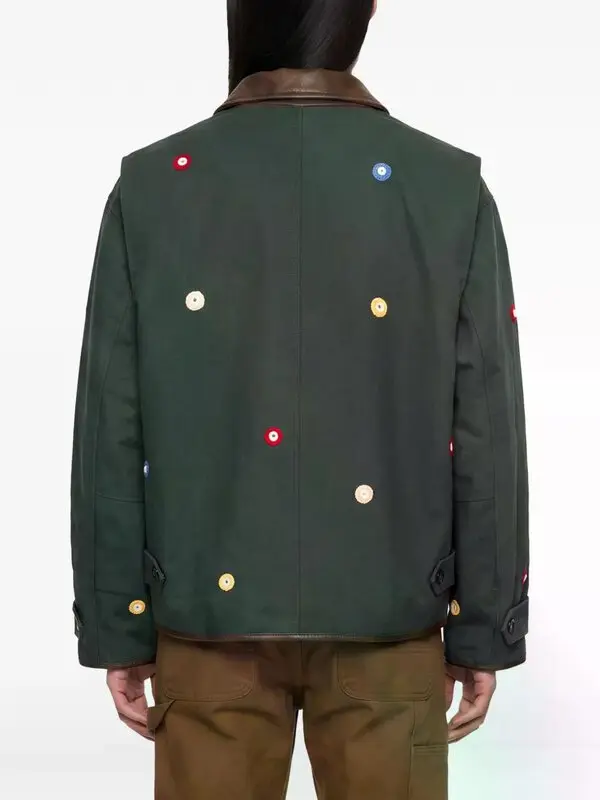 FOUND Crochet-appliqué Leather-trim Coat