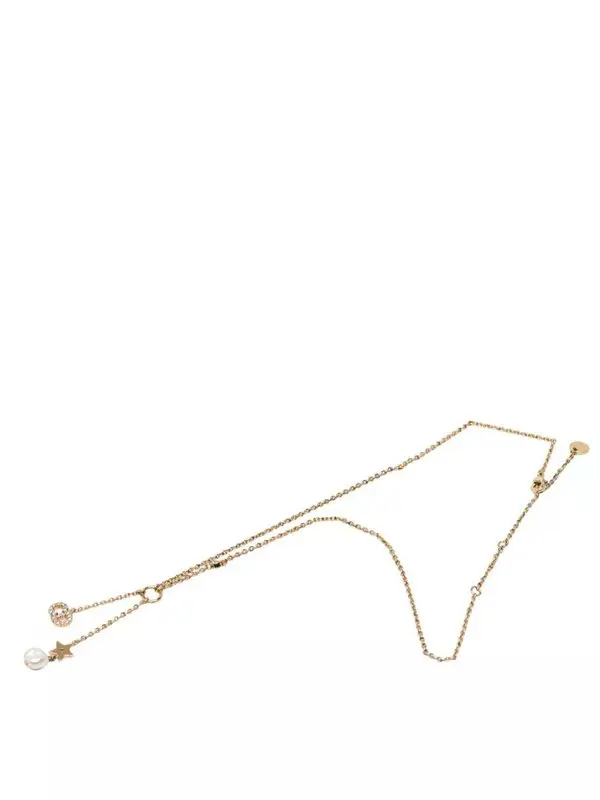 Dior 2010-2026 Plated Strass Embellished Faux Pearl Cd Tribal Long Necklace Costume Necklace - Gold