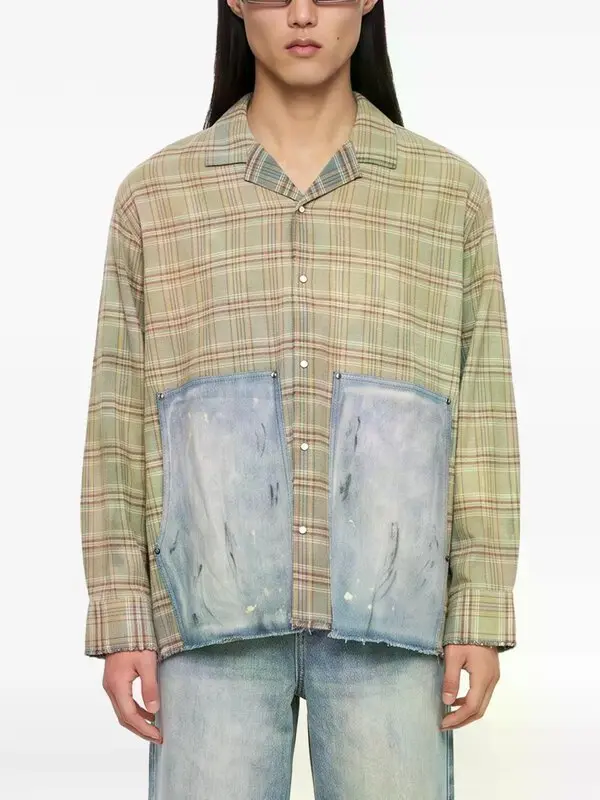 FOUND Check-pattern Patchwork Shirt