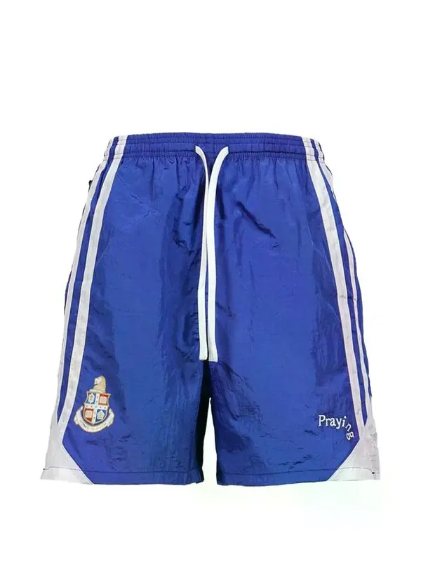 PRAYING Logo-print Side-stripe Shorts - Blue