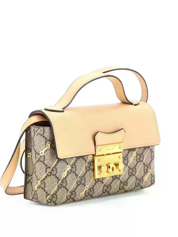 Gucci Padlock Top Handle Bag Printed Gg Coated Canvas And Leather Mini Satchel - Neutrals