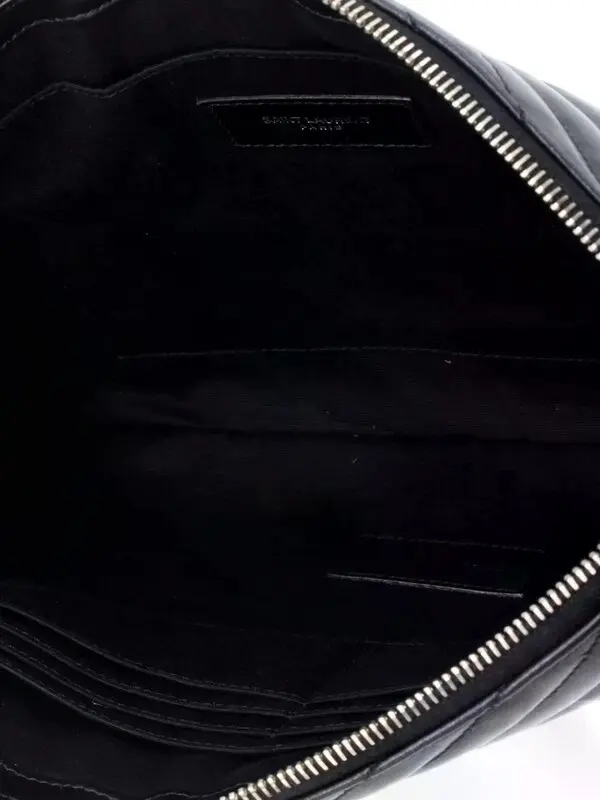 Saint Laurent Classic Monogram Wristlet Pouch Matelasse Chevron Leather Medium Clutch Bag