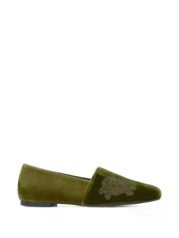 CastaÑer Gisele Floral-embroidered Loafers - Green