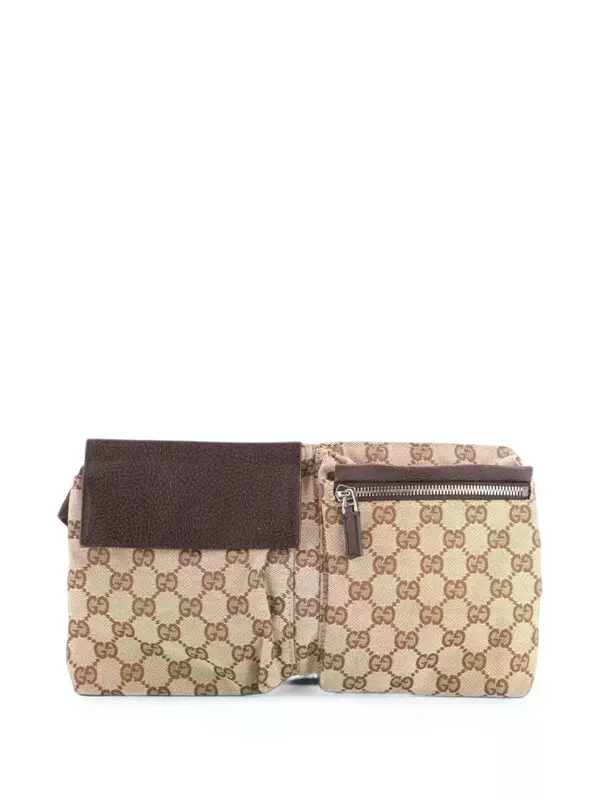 Gucci Vintage Double Gg Canvas With Leather Belt Bag