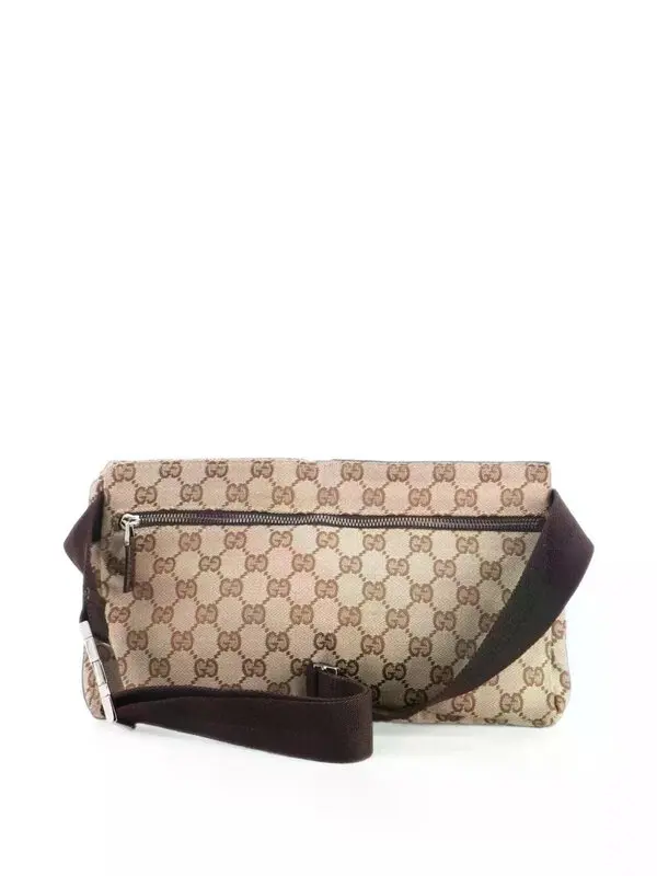 Gucci Vintage Double Gg Canvas With Leather Belt Bag