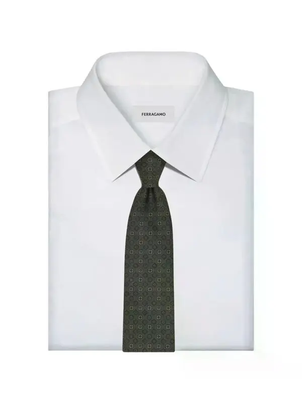 FERRAGAMO Micro Pattern Silk Tie - Green