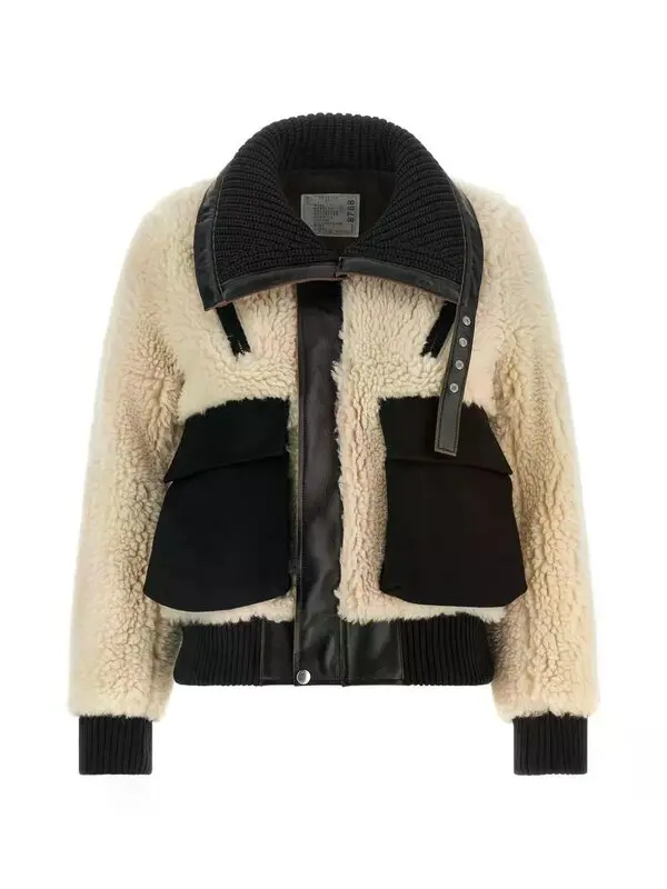 Sacai Shearling-effect Ribbed-knit Jacket - Neutrals