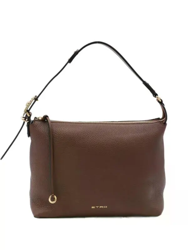 Etro Embossed-logo Pebbled Leather Shoulder Bag - Brown