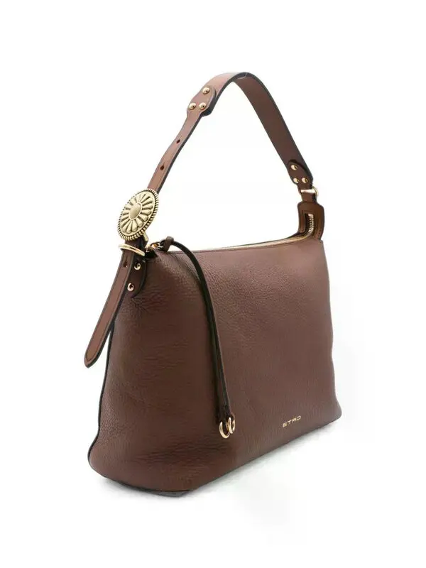 Etro Embossed-logo Pebbled Leather Shoulder Bag - Brown