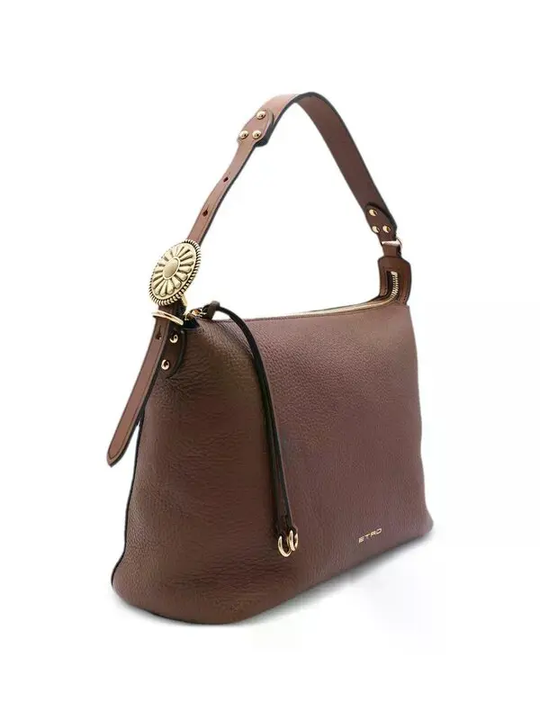 Etro Embossed-logo Pebbled Leather Shoulder Bag - Brown