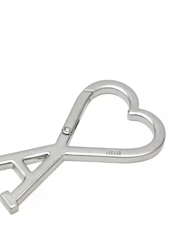 AMI Paris Aluminium Hook Keyring With De Coeur - Silver