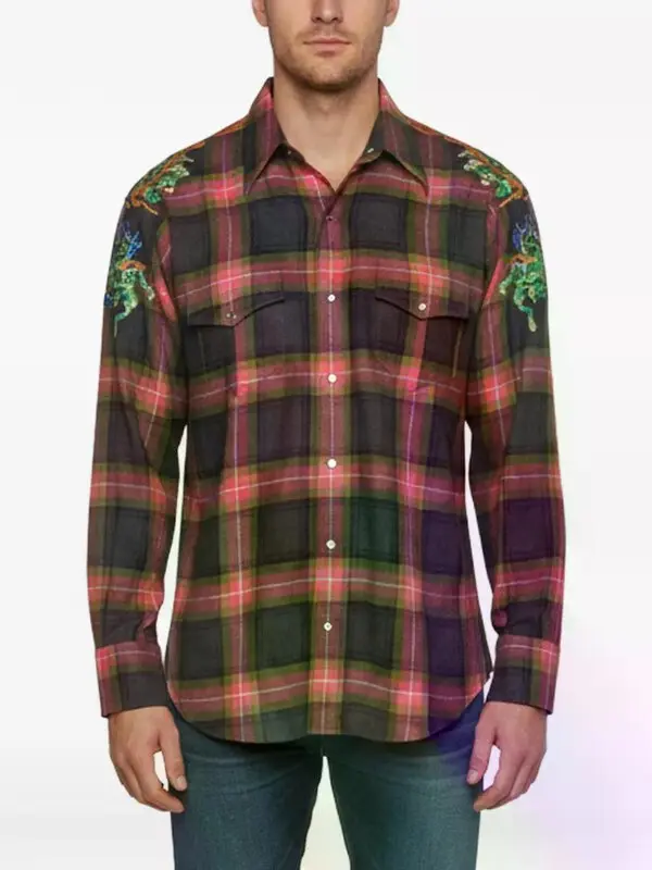 Gucci Dragon-embroidered Plaid Shirt