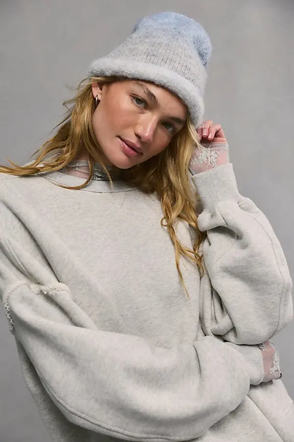 Free People Rolled Ombre Beanie At - Frost