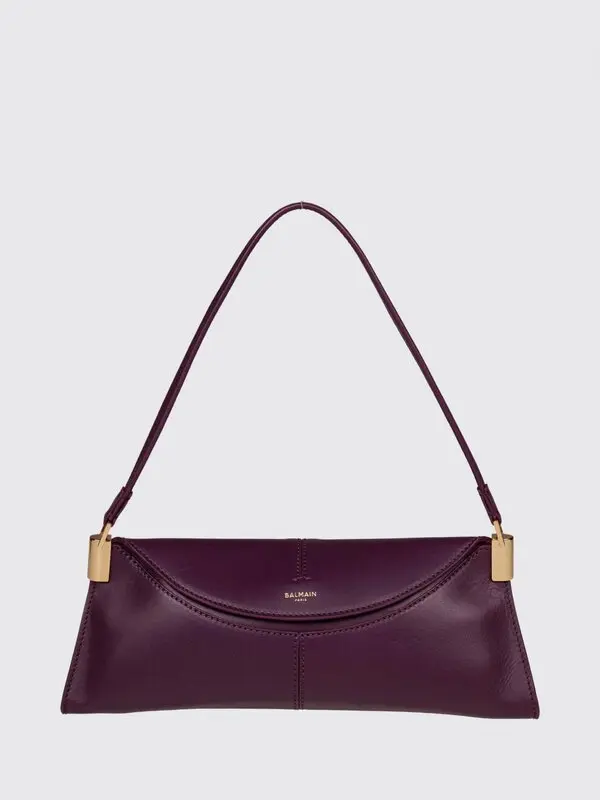Balmain 64-83 Smooth Calfskin Leather Shoulder Bag With Flap Closure - Violet