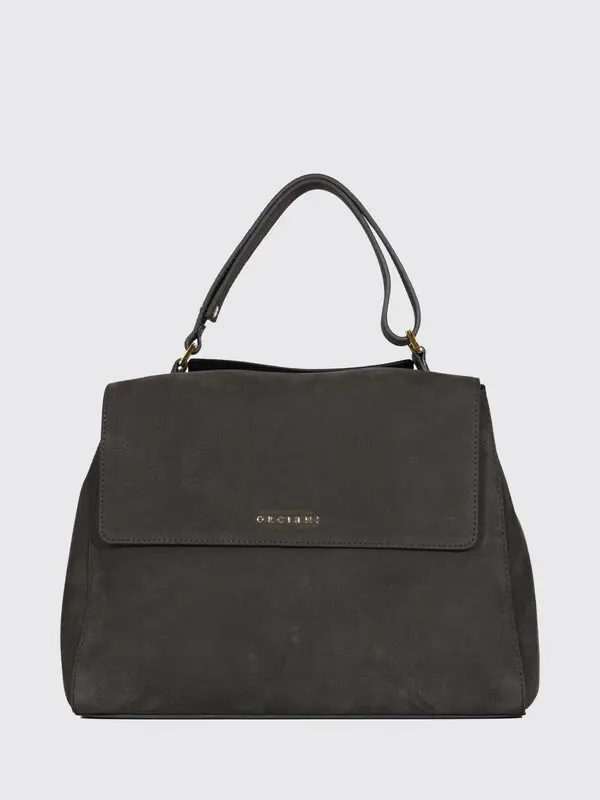Orciani Sveva Hammered Leather Handbag With Adjustable Handle And Strap - Black