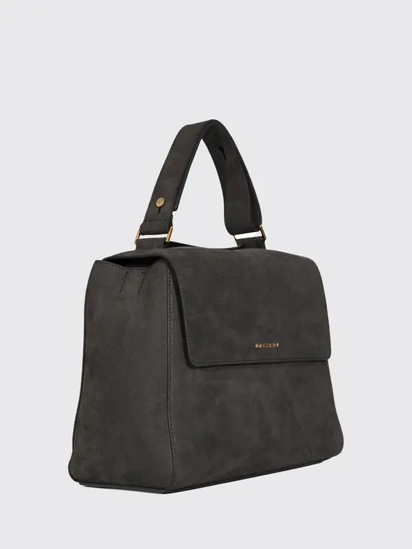 Orciani Sveva Hammered Leather Handbag With Adjustable Handle And Strap - Black