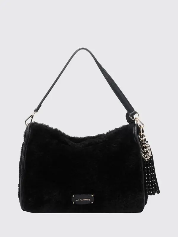LA CARRIE Faux Fur Shoulder Bag With Removable Handle, Strap And Tassels - Black