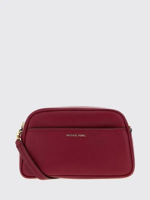 Michael Kors Jet Set Leather Camera Crossbody Bag With Metal Logo - Red