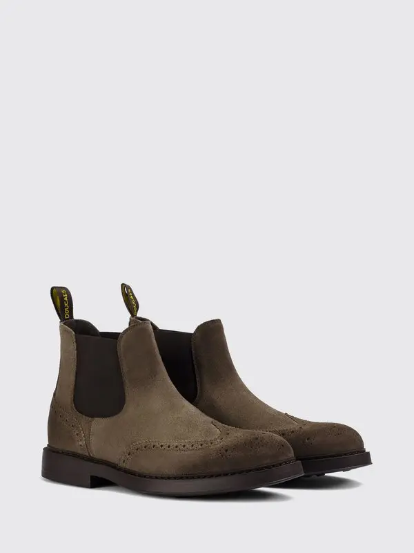 DOUCAL'S Suede Calfskin Chelsea Boots With Pull Tab - Mud