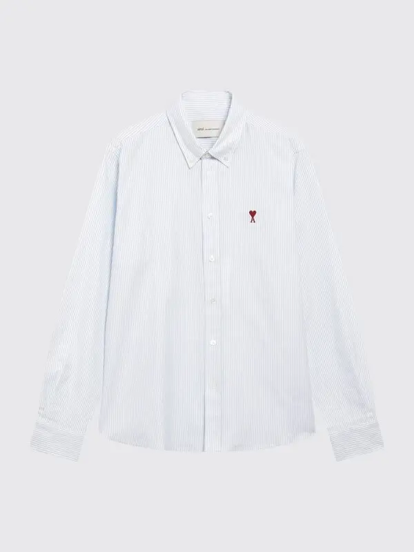 AMI Paris Slim Fit Striped Cotton Shirt With Button-down Collar And Logo