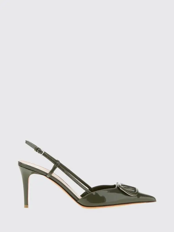 Valentino Garavani Vlogo Signature Patent Leather Slingback Pumps With Stiletto Heel - Olive