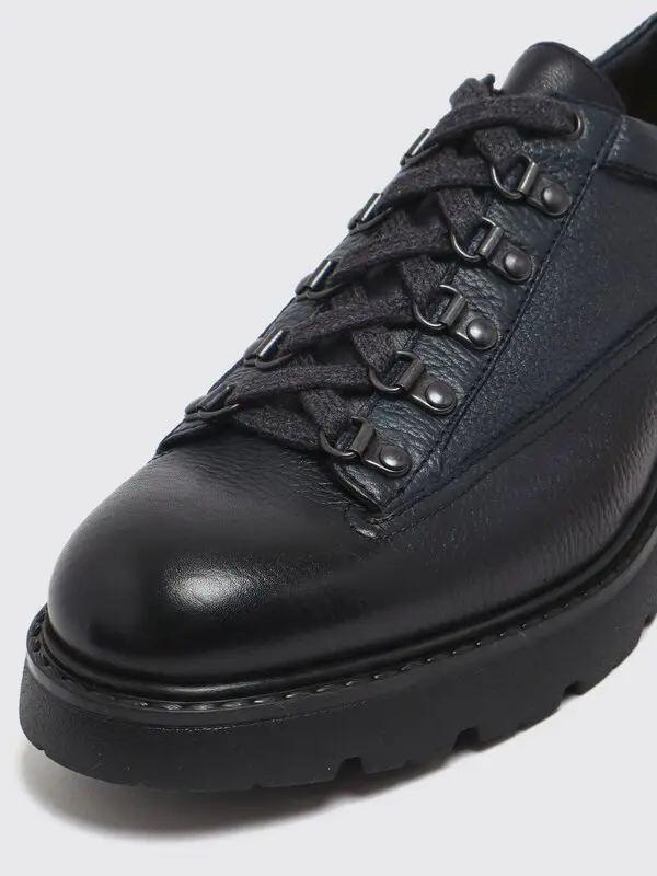 DOUCAL'S Pebbled Calfskin Derby Shoes With Padded Ankle - Navy