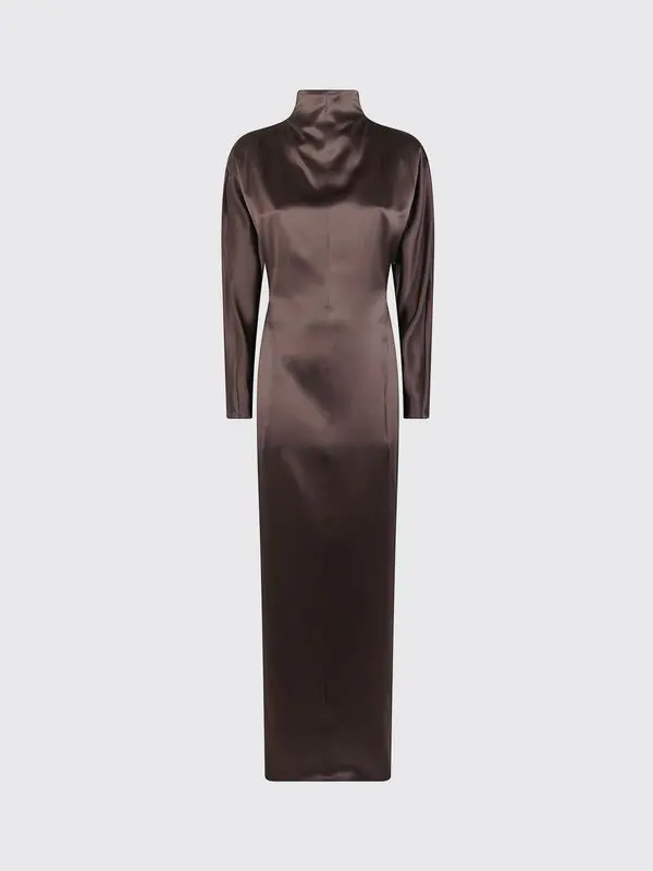 Max Mara Long Silk Sheath Evening Gown With Draped High Neck