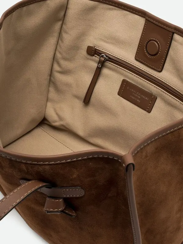 GIANNI CHIARINI Marcella Suede Calfskin Shoulder Bag - Hazel