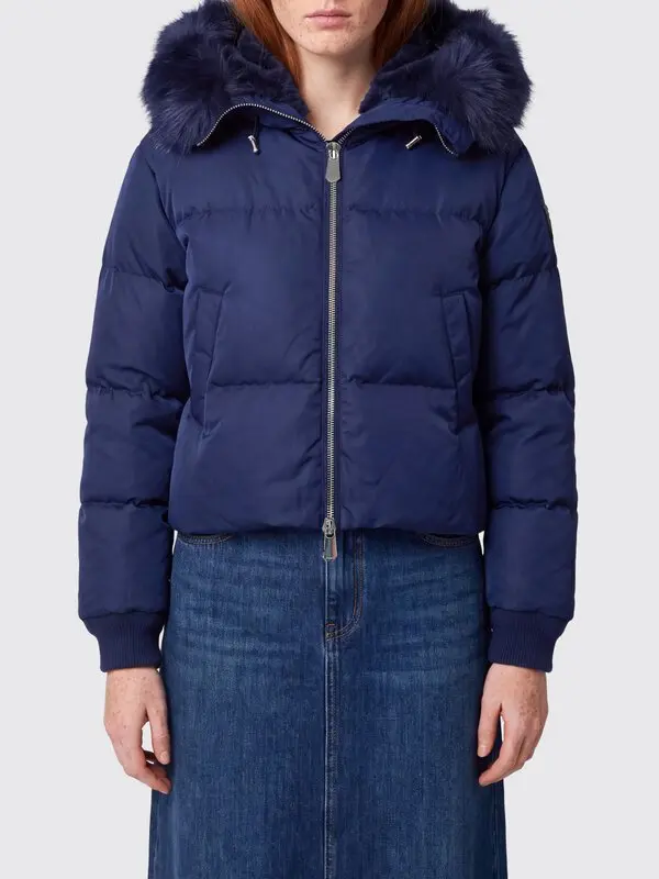 Pinko Quilted Camouflage Print Cropped Bomber Jacket With Shearling Hood - Blue