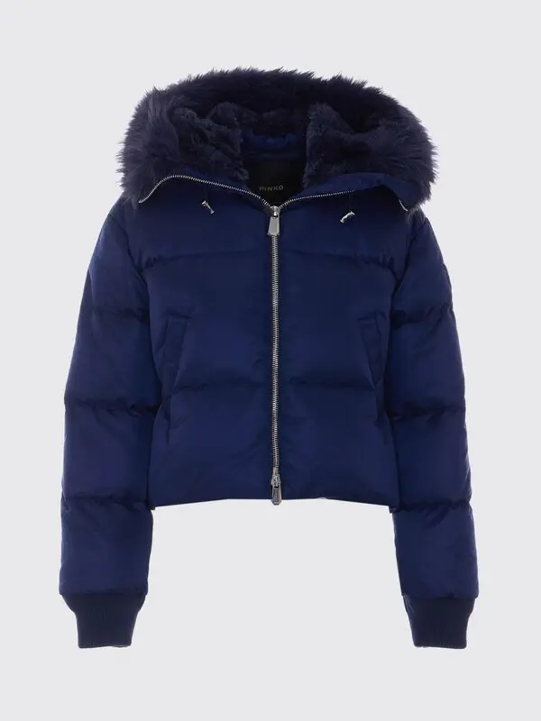 Pinko Quilted Camouflage Print Cropped Bomber Jacket With Shearling Hood