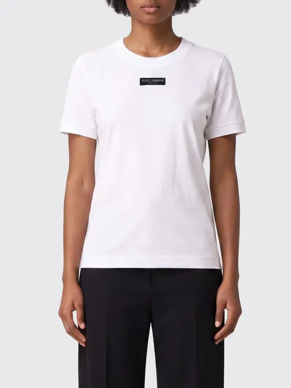 Dolce & Gabbana Cotton T-shirt With Contrast Logo And Crew Neck