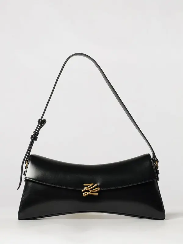 Karl Lagerfeld Brushed Leather Shoulder Bag With Monogram And Adjustable Handle