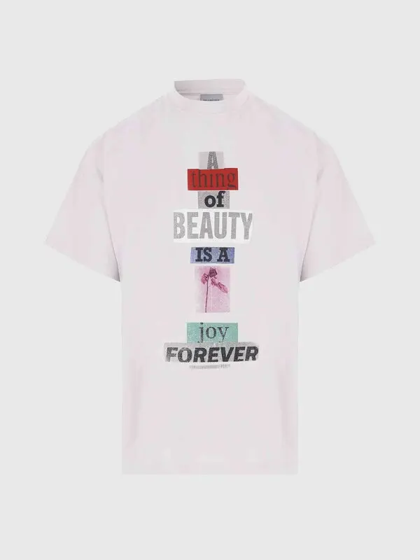 Balenciaga Slogan Print Cotton T-shirt With Dropped Shoulders - White