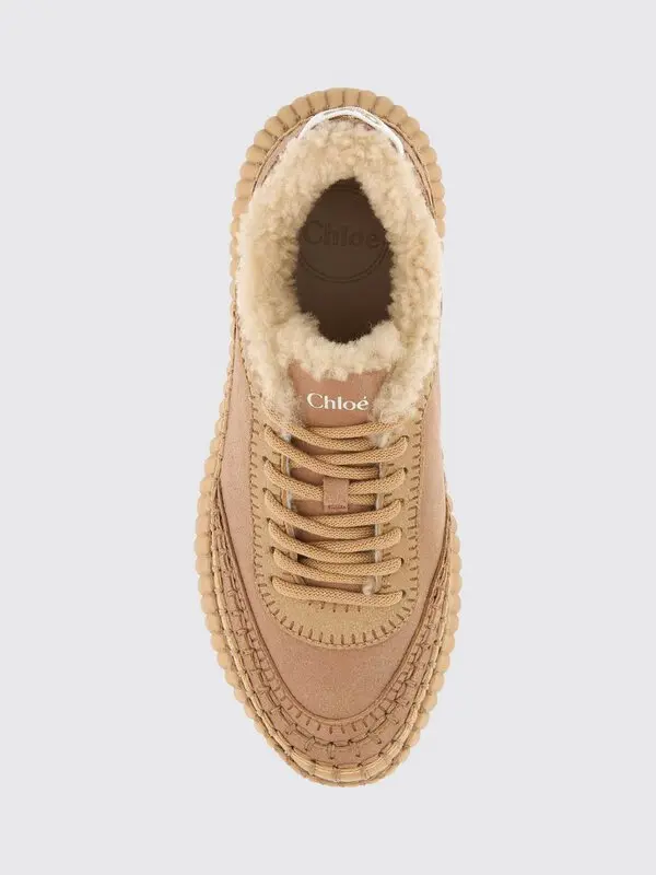 Chloé Nama Suede Platform Sneakers With Shearling Lining