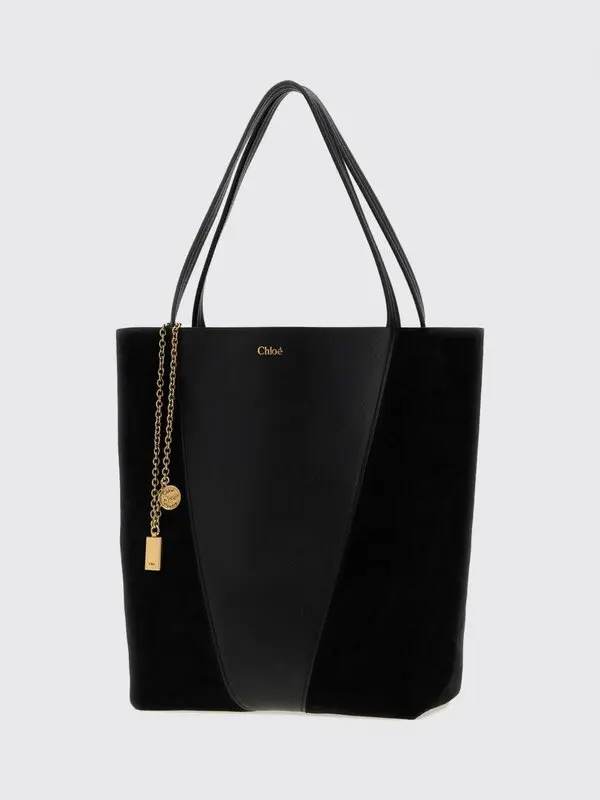 Chloé Spin Bi Shoulder Bag In Smooth And Suede Leather - Black