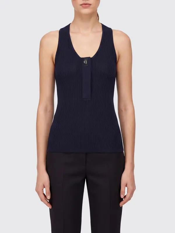FERRAGAMO Slim Fit Ribbed Jersey Off-the-shoulder Top - Navy