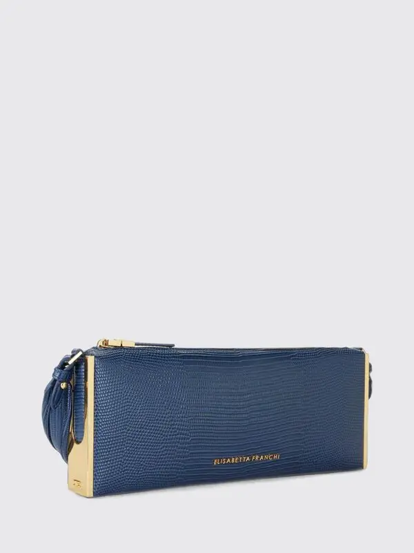 Elisabetta Franchi Lizard-print Shoulder Bag With Metallic Profiles - Blue