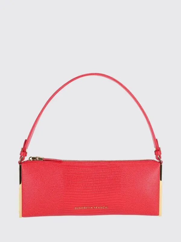 Elisabetta Franchi Lizard-print Shoulder Bag With Metallic Profiles - Red