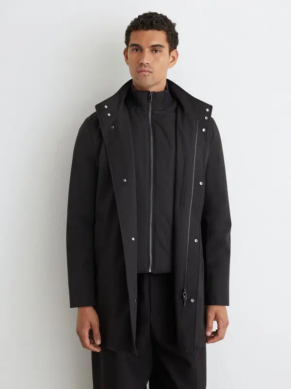 REISS Hybrid Gilet-insert Funnel-neck Overcoat - Black