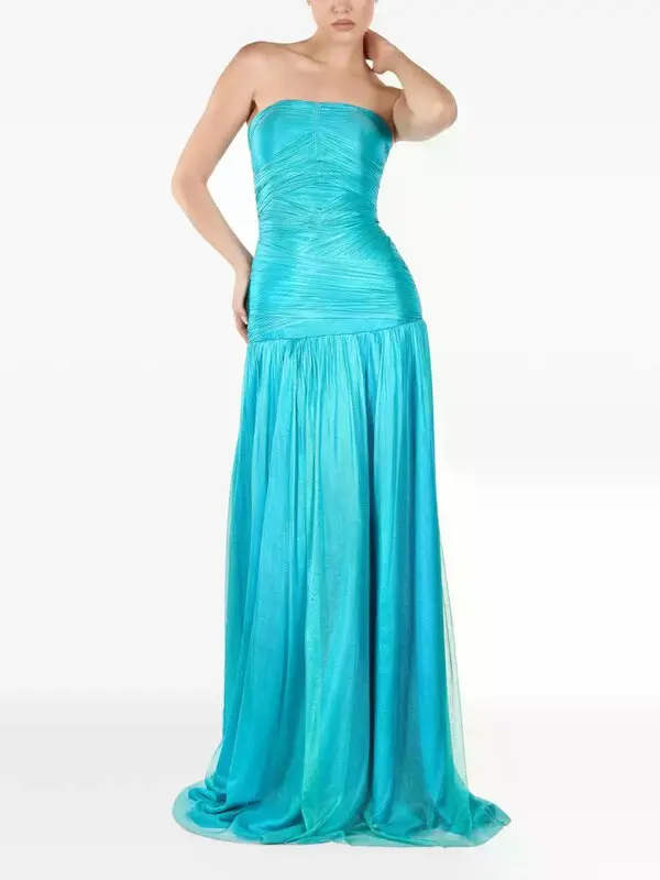 ANDREEA VENECIUC Veil Ruched Maxi Dress - Blue