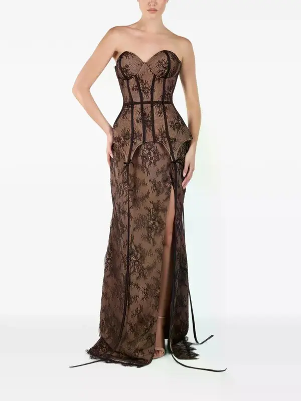 ANDREEA VENECIUC Isadora Lace-overlay Peplum Maxi Dress - Neutrals