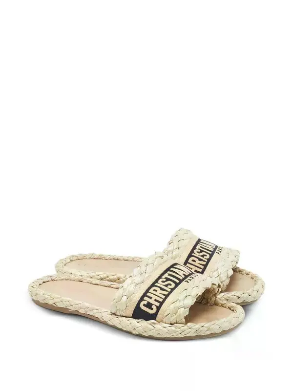 Dior Dway Embroidered Flat Sandals - Neutrals