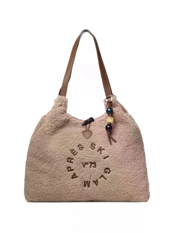 V°73 Ski Glam Teddy-effect Embroidered Shoulder Bag - Neutrals