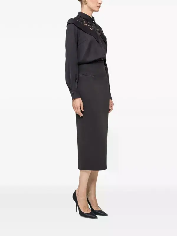 NISSA Satin Viscose Lace-insert Shirt