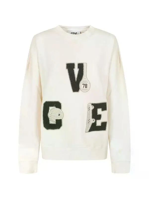 GOLDEN GOOSE Star Cotton Sweatshirt In Vintage White With Vce Embroidered Patches - Neutrals