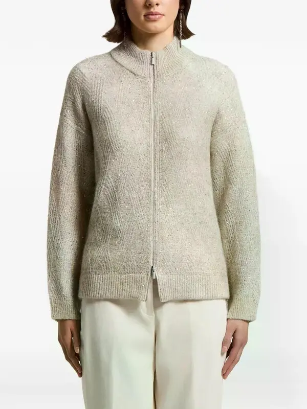Peserico Sequin-embellished Chevron-knit Cardigan